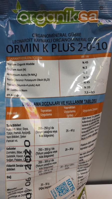 Ormin K Plus 2-0-10 Fiyatı ve Özellikleri - Tarım Mahsülleri Ofisi